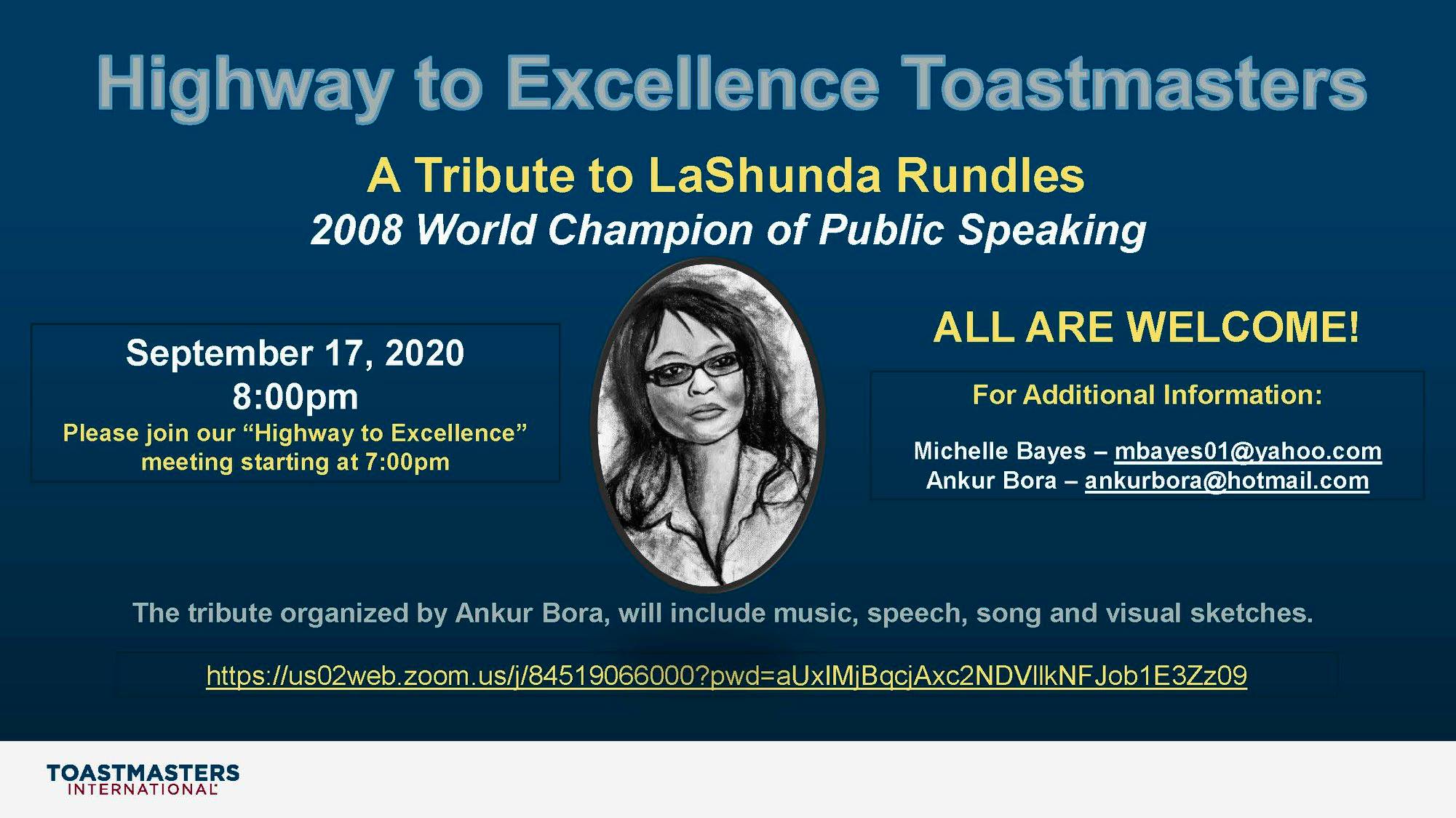 A tribute to LaShunda Rundles with music , speech , songs and visuals ...